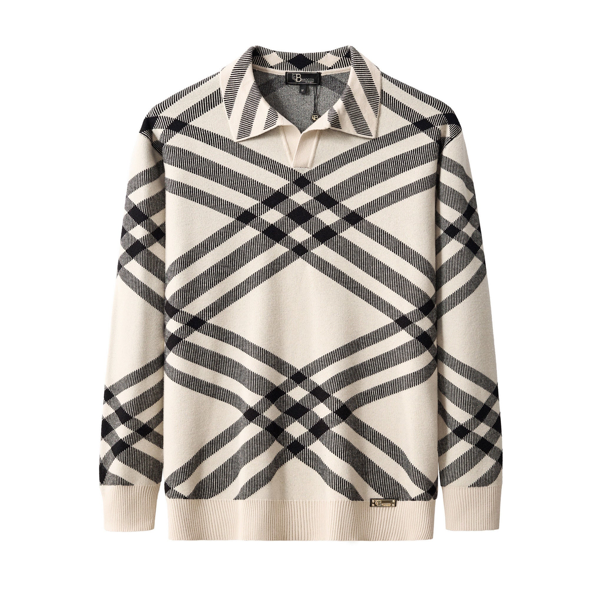 Paramount Lattice Knit Polo LS-IVORY – baroccowholesale